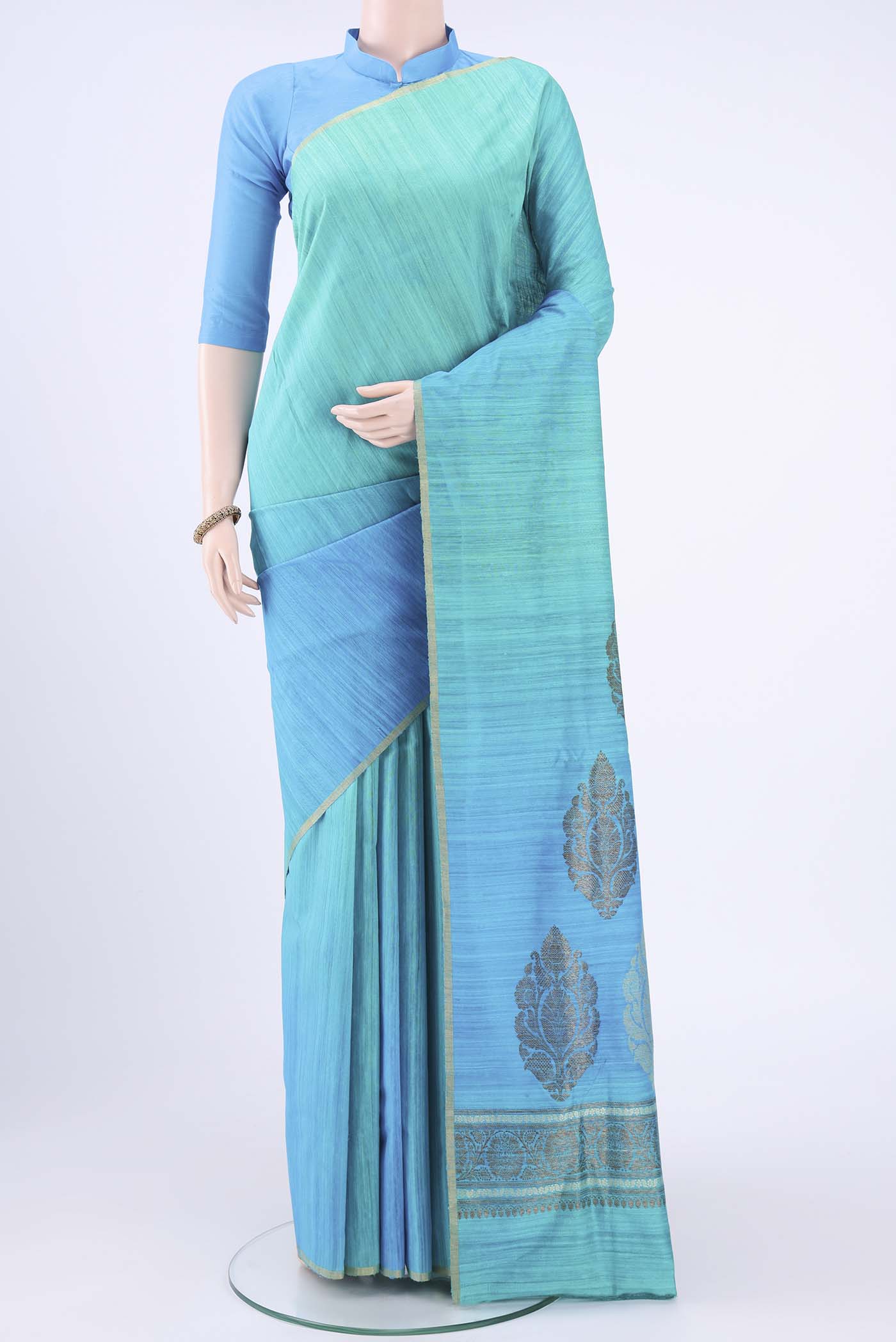 Turquoise Banarasi Tussar Silk Saree – Nalli Silk Sarees Pvt Ltd