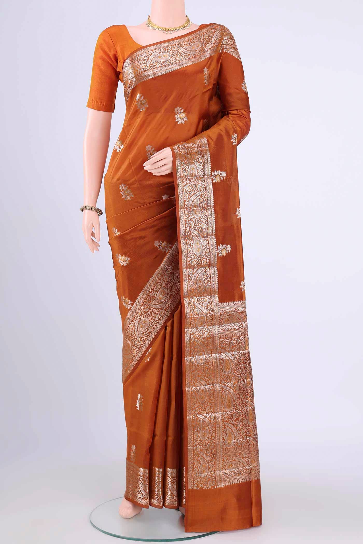 Rust Banarasi Raw Silk Saree – Nalli Silk Sarees Pvt Ltd