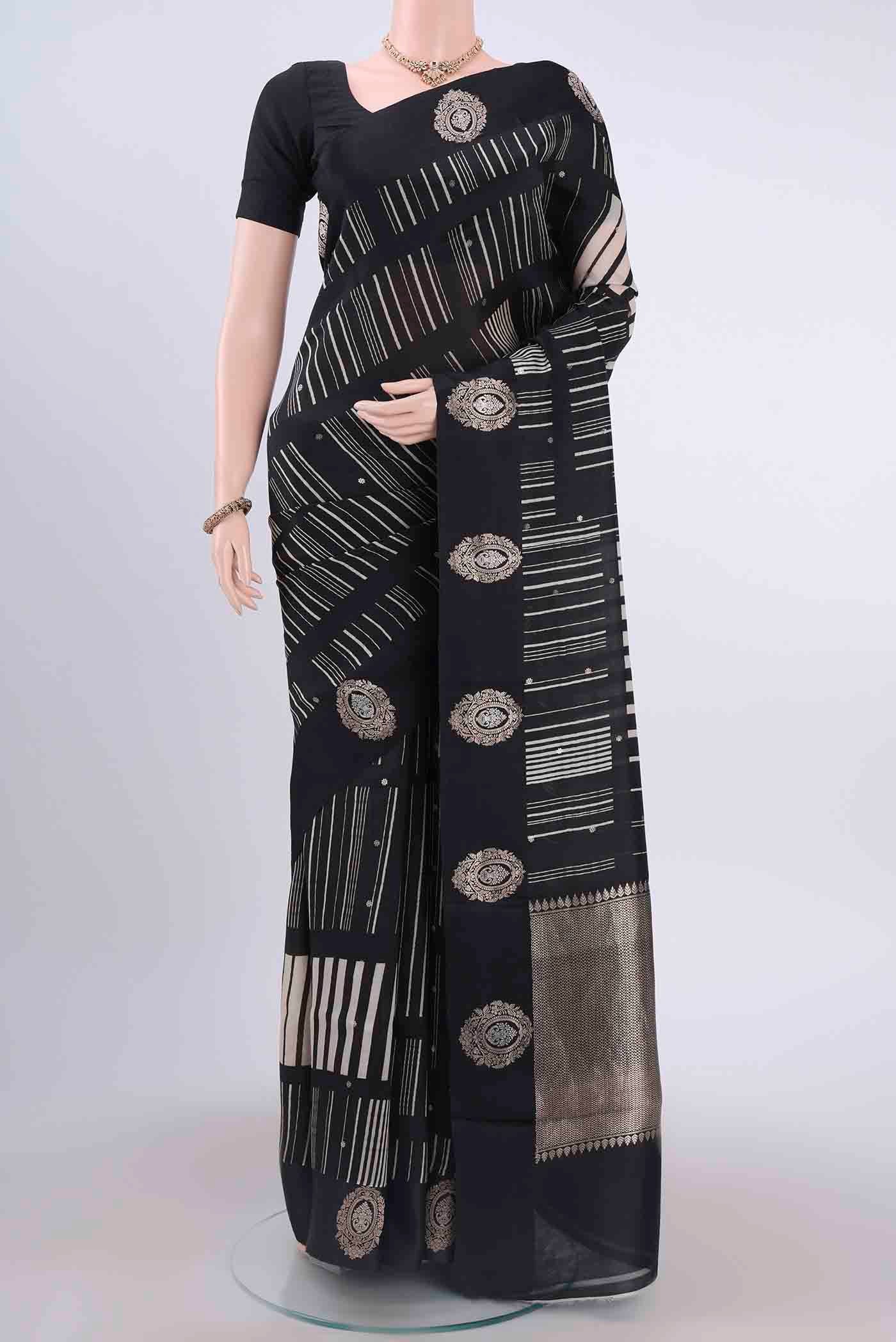 Black Printed Silk Saree – Nalli Silk Sarees Pvt Ltd