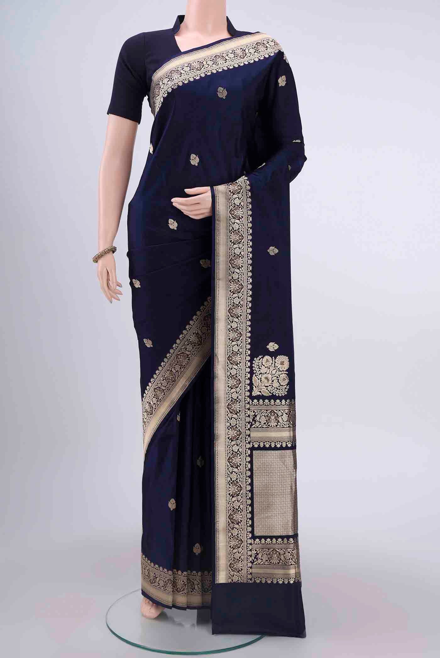 Buy Navy Blue Banarasi Silk Saree Online – Nalli Silk Sarees Pvt Ltd