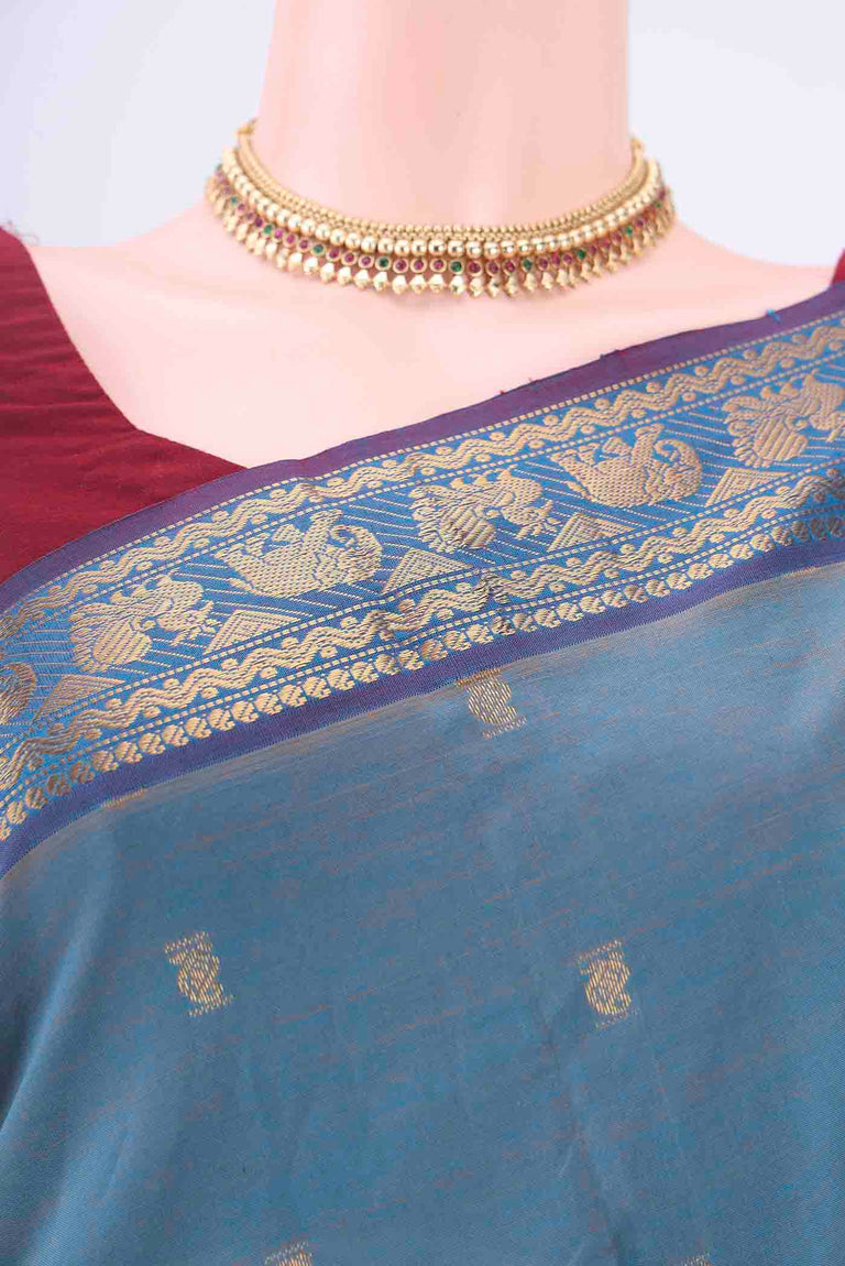 Light Blue Blended Poly Cotton Saree – Nalli Silk Sarees Pvt Ltd