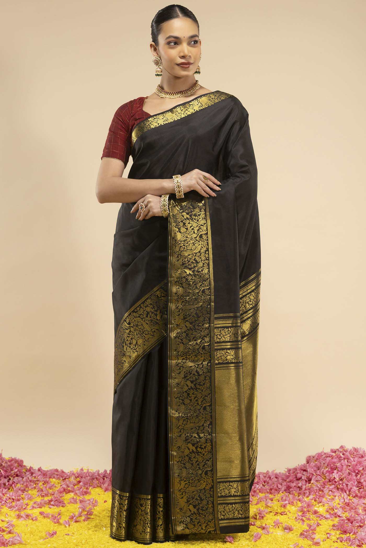 Gajagamini-Black Kanchipuram Silk Saree – Nalli Silk Sarees Pvt Ltd