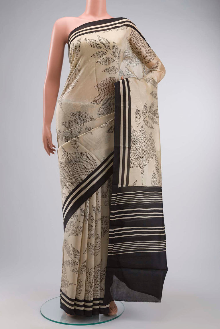 Beige Printed Silk Saree – Nalli Silk Sarees Pvt Ltd