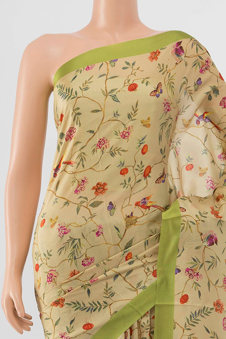 Beige Printed Silk Saree – Nalli Silk Sarees Pvt Ltd