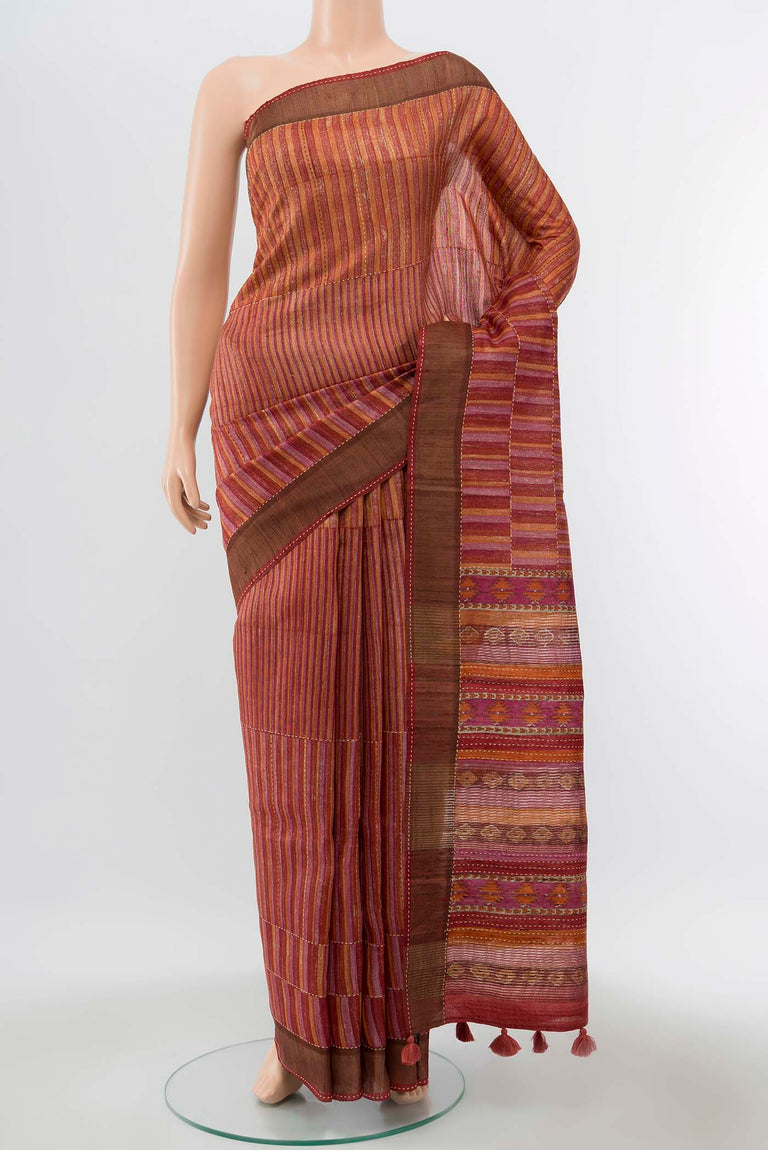 Rust Tussar Silk Saree – Nalli Silk Sarees Pvt Ltd