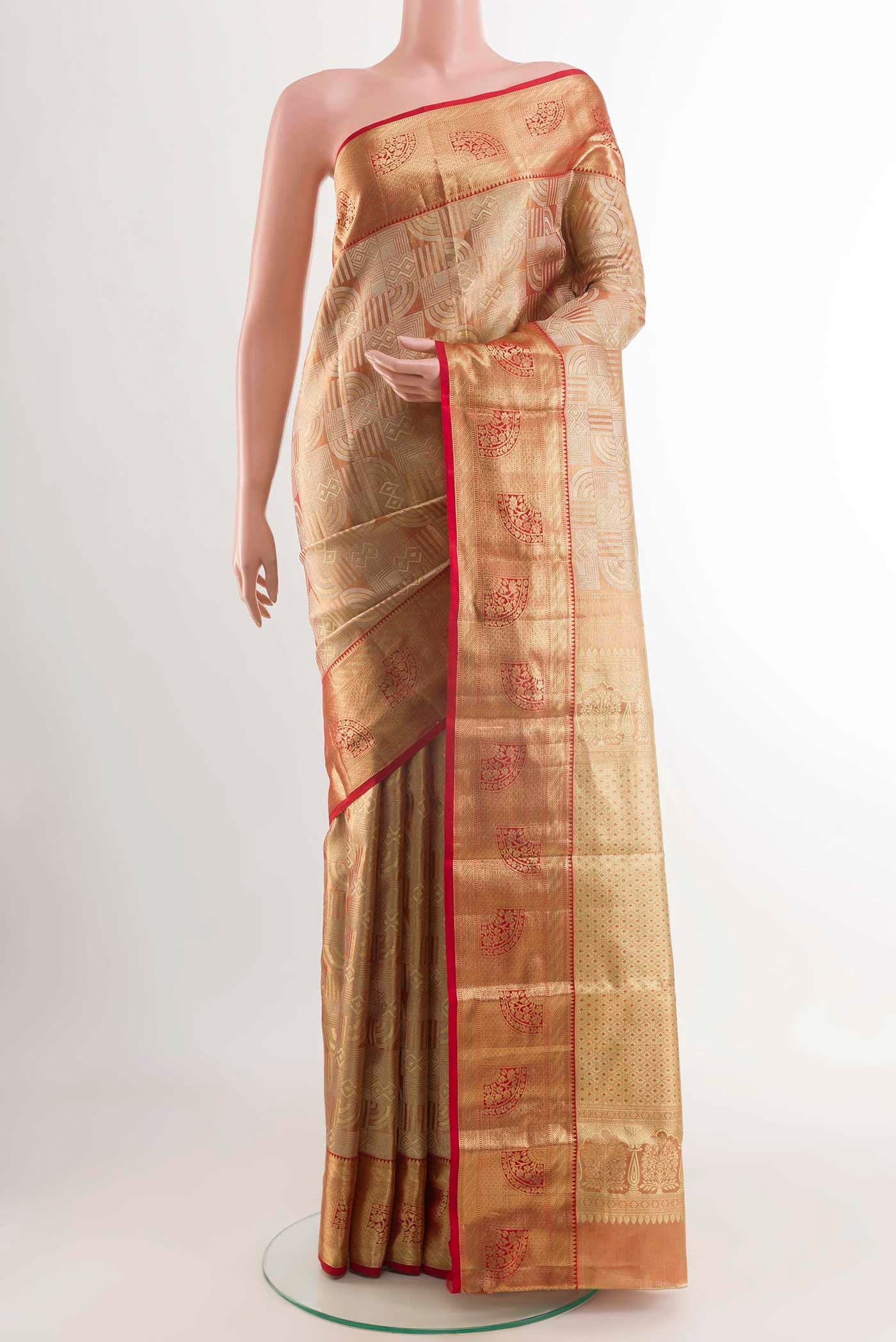 Golden Peach Dual Tone Kanchipuram Tissue Silk Saree – Nalli Silk ...