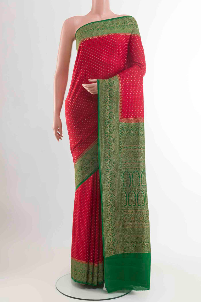 Red Banarasi Georgette Saree – Nalli Silk Sarees Pvt Ltd