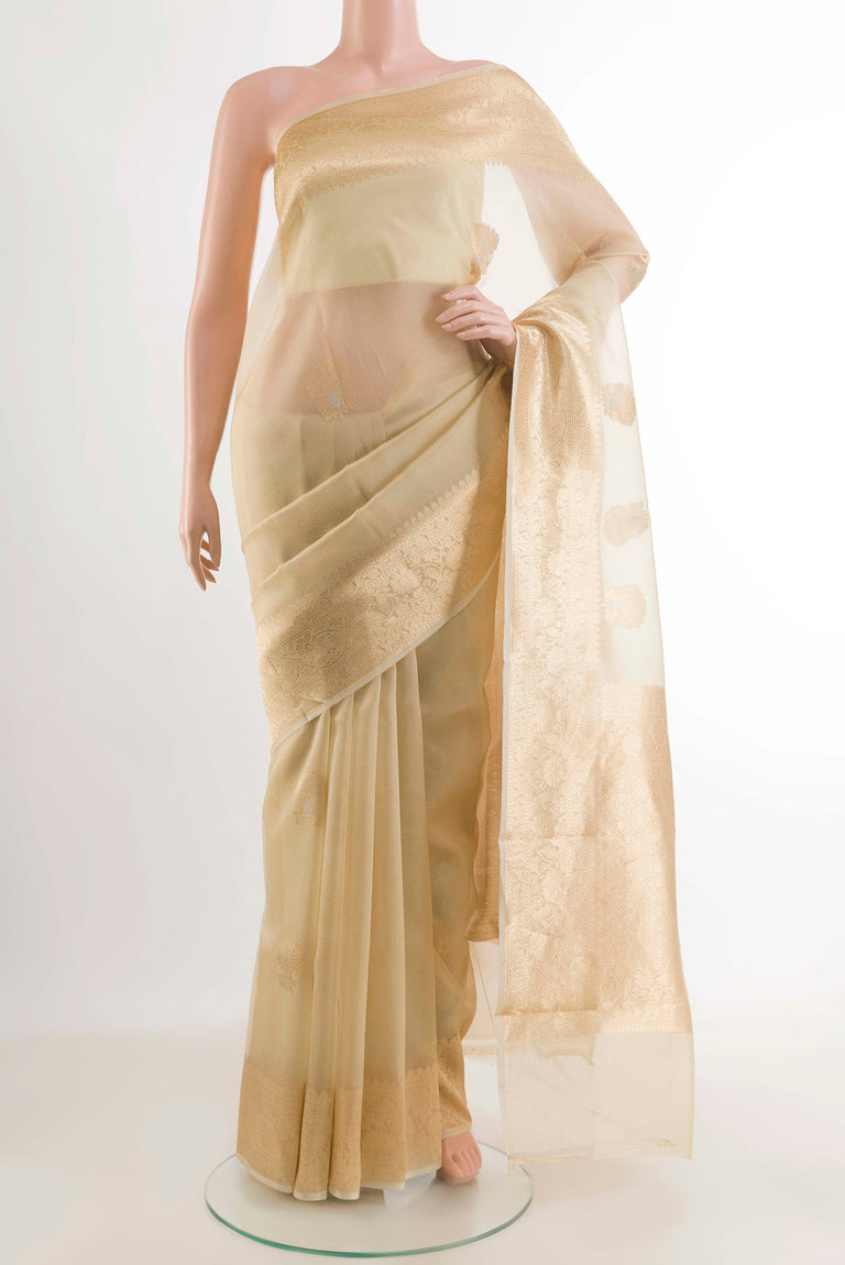 Cream Banarasi Kora Silk Saree – Nalli Silk Sarees Pvt Ltd