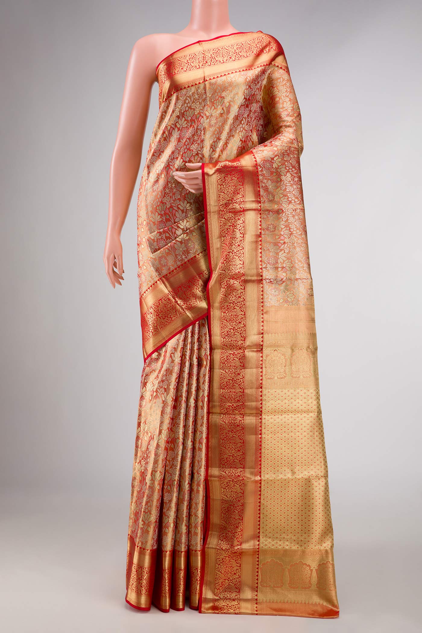Orange Dual Tone Kanchipuram Tissue Silk Saree – Nalli Silk Sarees Pvt Ltd