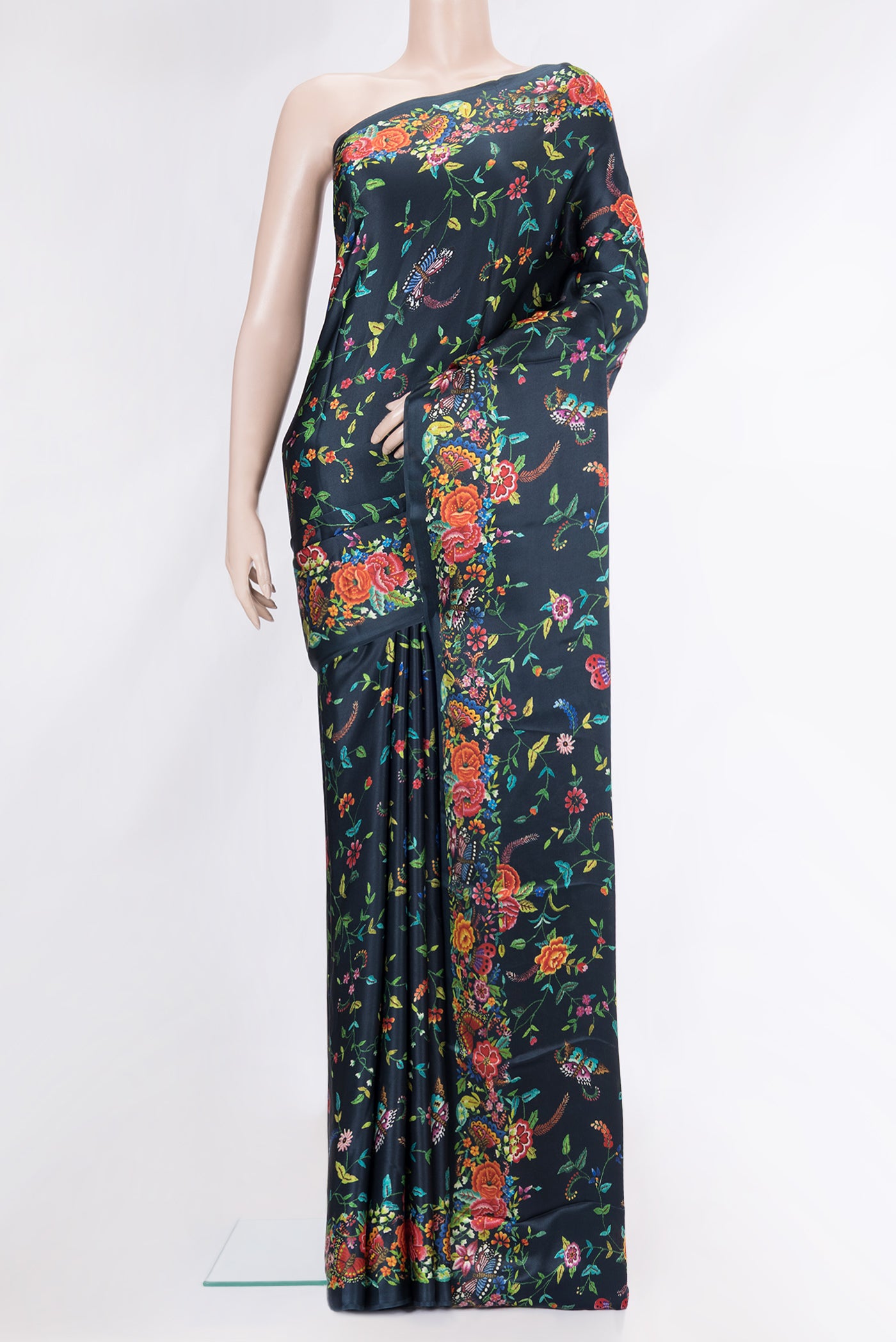 Buy Navy Blue Dual Tone Mysore Crepe Saree Online – Nalli Silk Sarees ...
