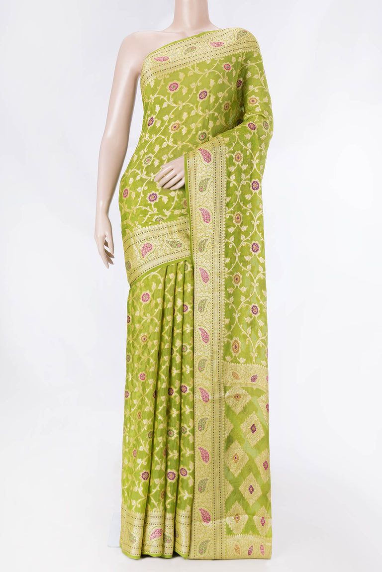 Parrot Green Dual Tone Georgette Saree – Nalli Silk Sarees Pvt Ltd