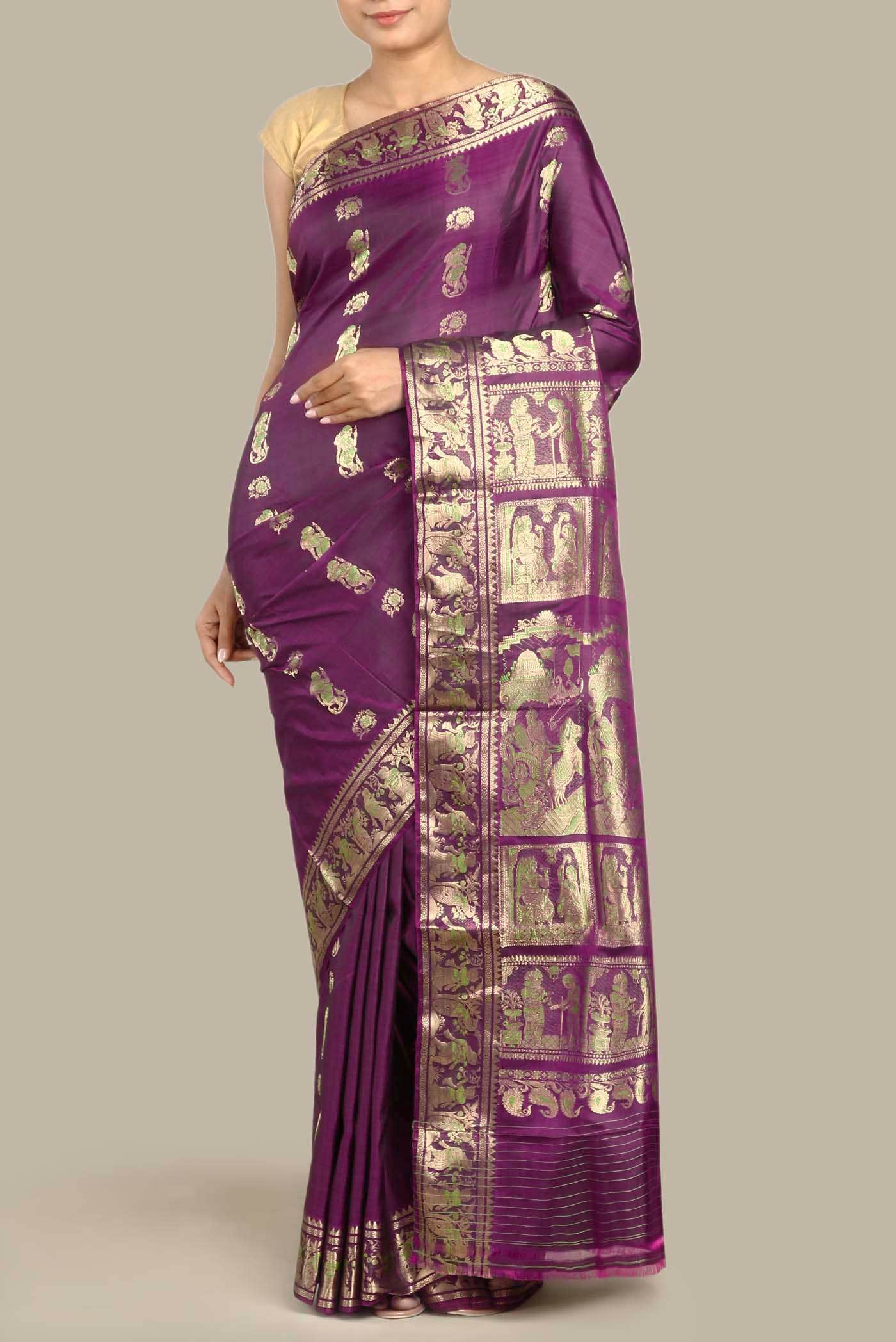 Purple Baluchari Silk Saree – Nalli Silk Sarees Pvt Ltd