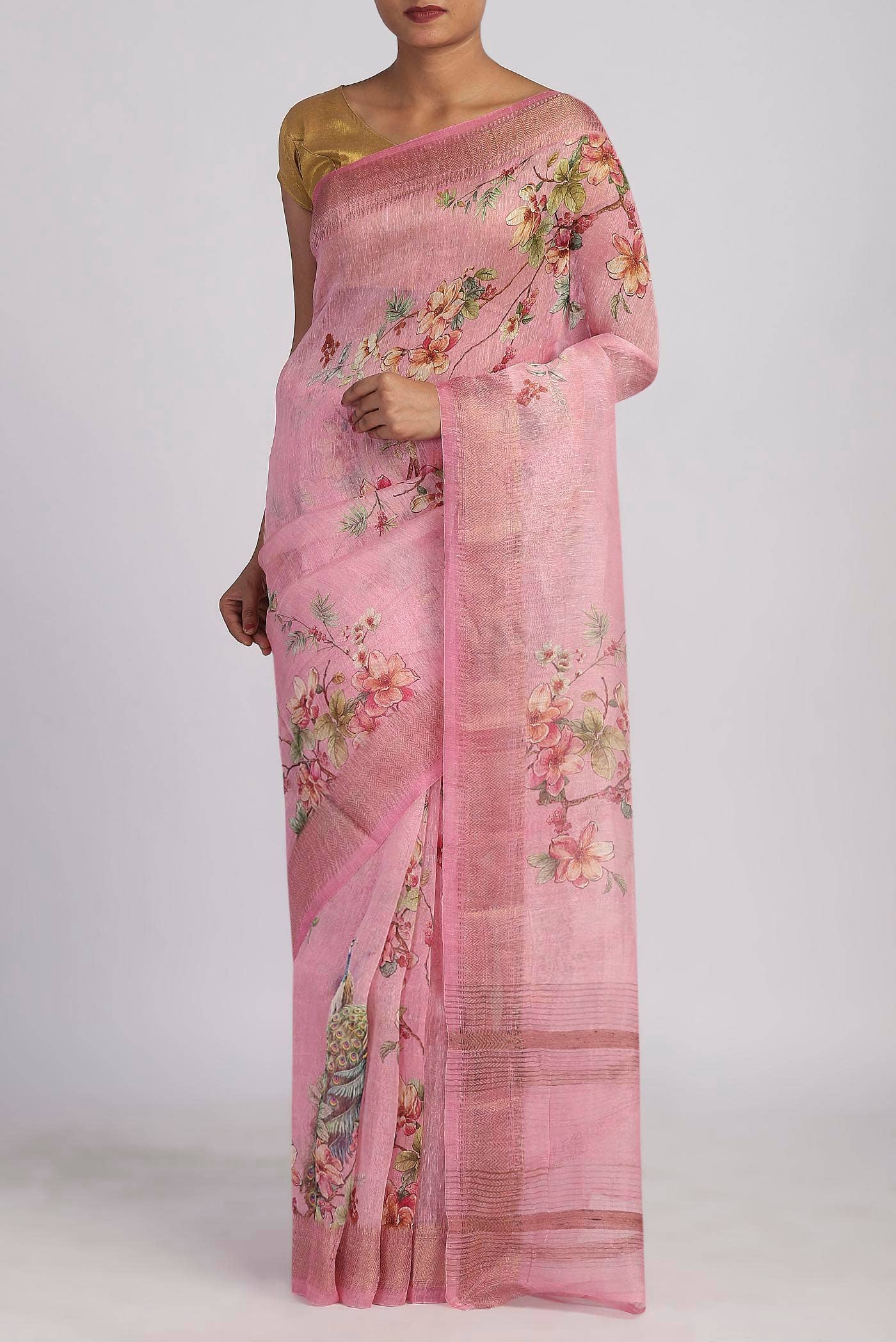 Rose pink Linen Saree – Nalli Silk Sarees Pvt Ltd
